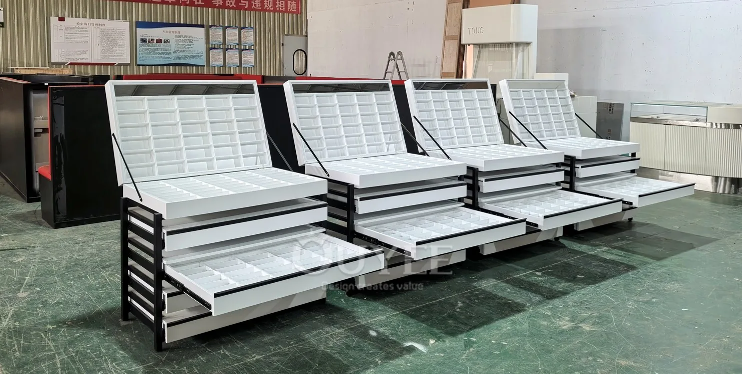 White Slanted Gondola Display Stand System | Retail Display Stand