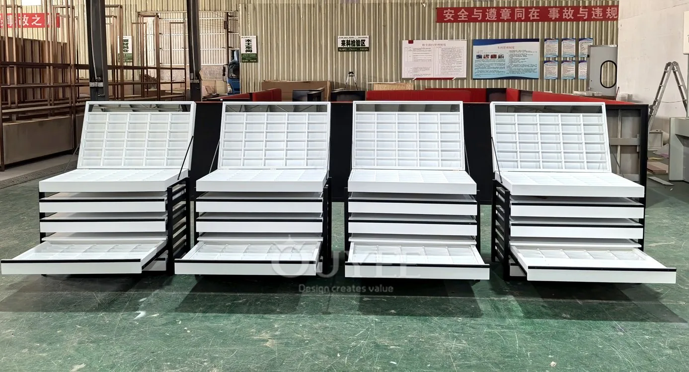 White Slanted Gondola Display Stand System | Retail Display Stand
