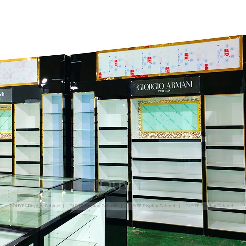Luxury Perfume Display System | Black & Gold Wall Display for Retail