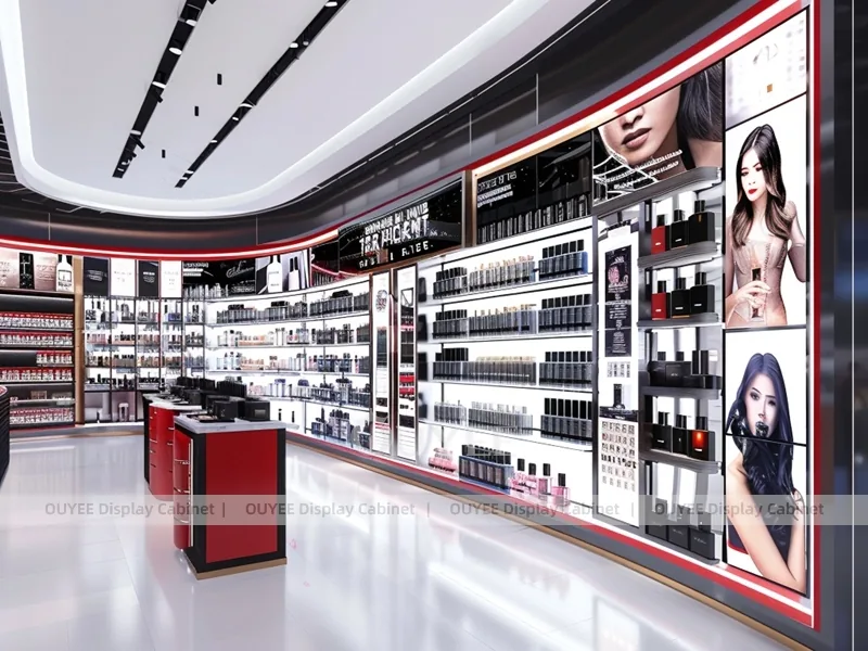 Symmetrical Perfume Aisle With Cylindrical Hero Display