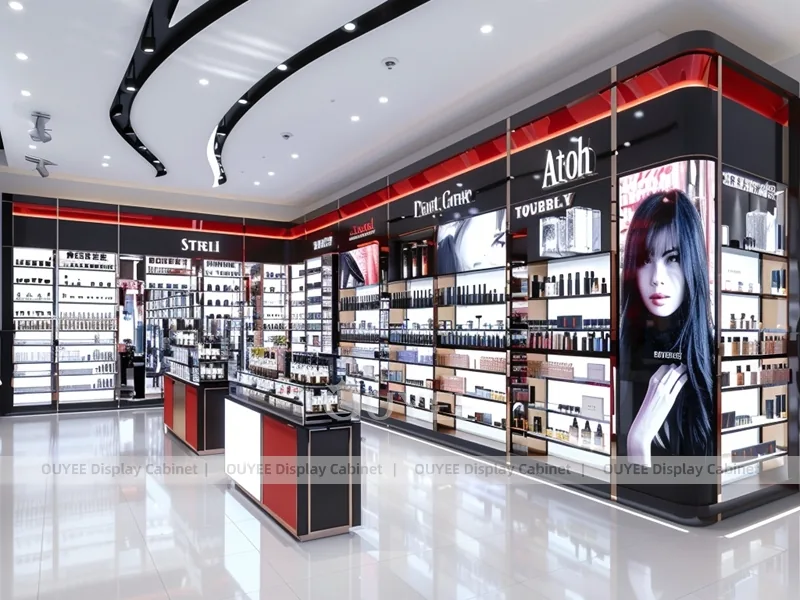 Symmetrical Perfume Aisle With Cylindrical Hero Display