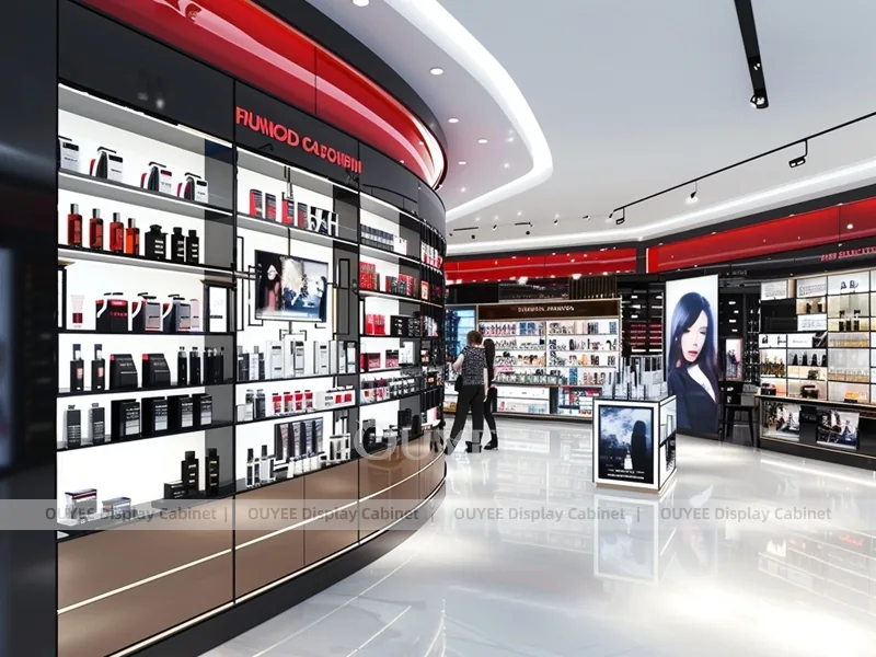 Symmetrical Perfume Aisle With Cylindrical Hero Display